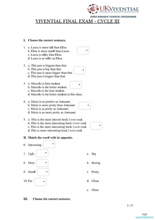 final exam basic III. Ficha interactiva | TopWorksheets