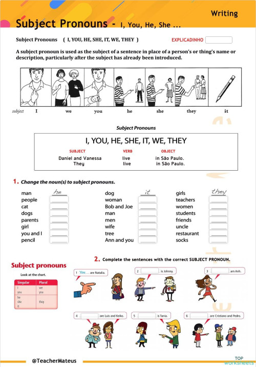 022 - Subject Pronouns 1 - Writing - TM0393 (Copied). Interactive ...