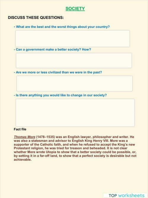 Society. Interactive worksheet | TopWorksheets