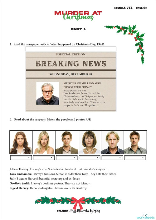Murder at Christmas - part 1. Interactive worksheet | TopWorksheets