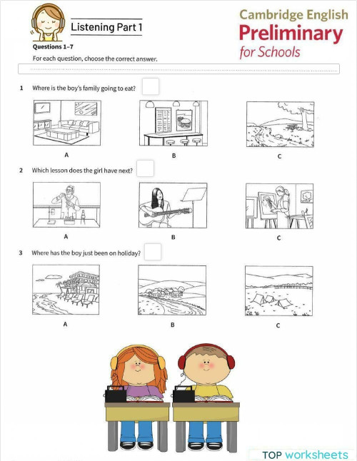 PET Listening Test 2020. Interactive worksheet | TopWorksheets