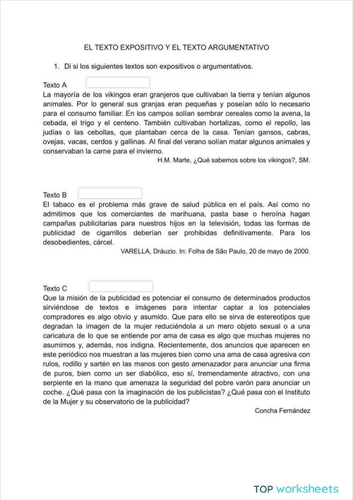El texto expositivo y el texto argumentativo. Ficha interactiva ... El texto expositivo y el texto argumentativo. Ficha interactiva ...