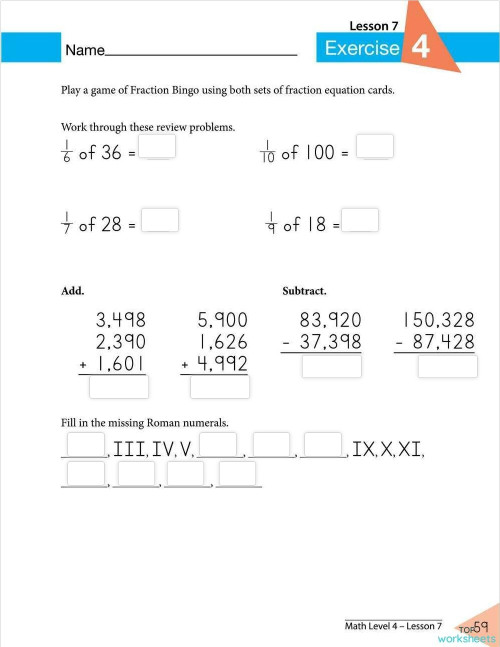Lesson 7: Exercise 4 Pg 59. Interactive worksheet | TopWorksheets