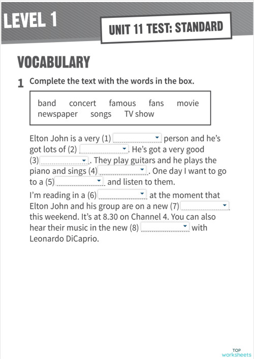UNIT 11 TEST STANDARD. Interactive worksheet | TopWorksheets