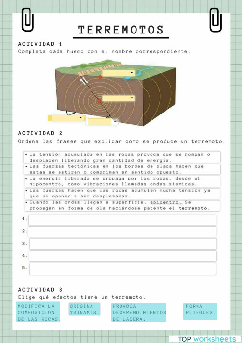 Terremotos. Ficha interactiva | TopWorksheets