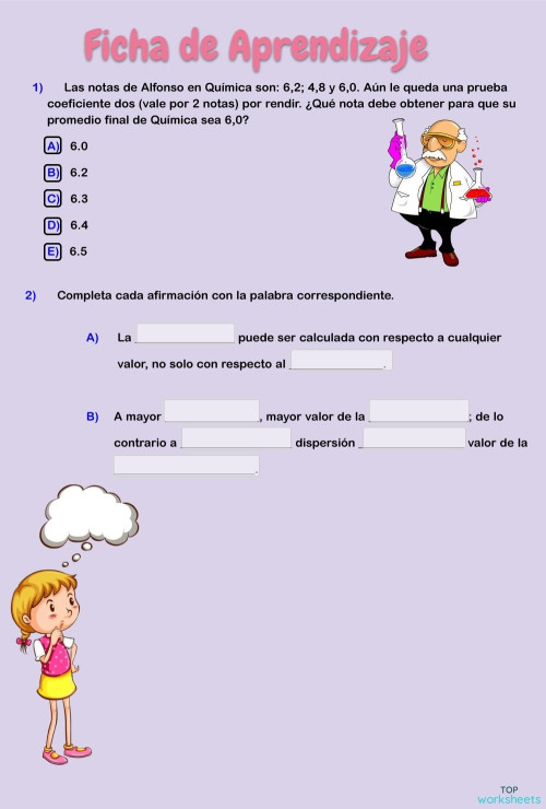Medidas de Dispersión. Ficha interactiva | TopWorksheets
