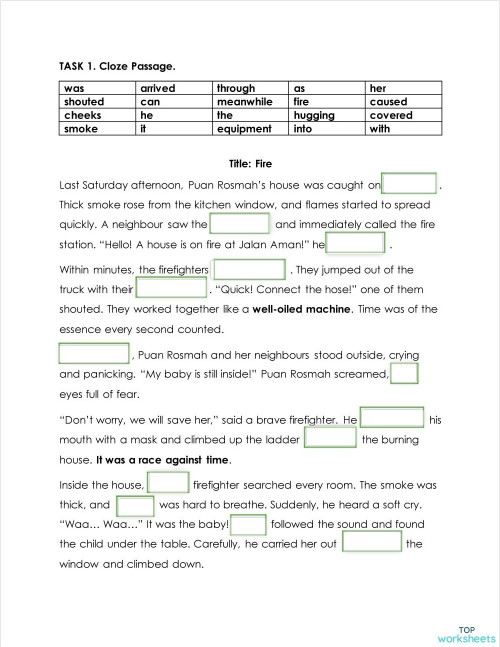 Cloze Passage 5. Interactive worksheet | TopWorksheets