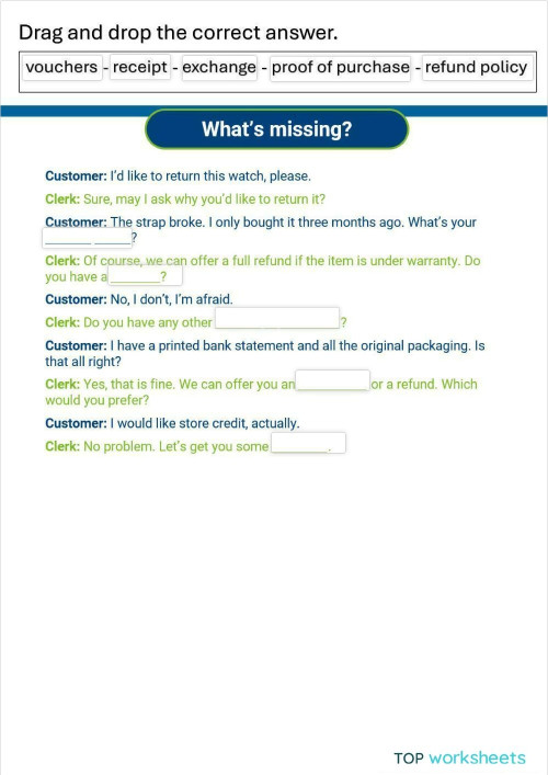 refund. Interactive worksheet | TopWorksheets