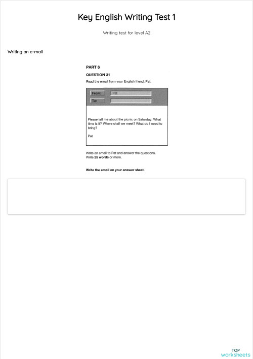 Key English Writing Test 1. Interactive worksheet | TopWorksheets