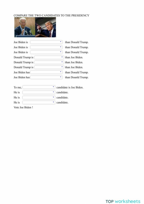 Compare both candidates. Interactive worksheet | TopWorksheets