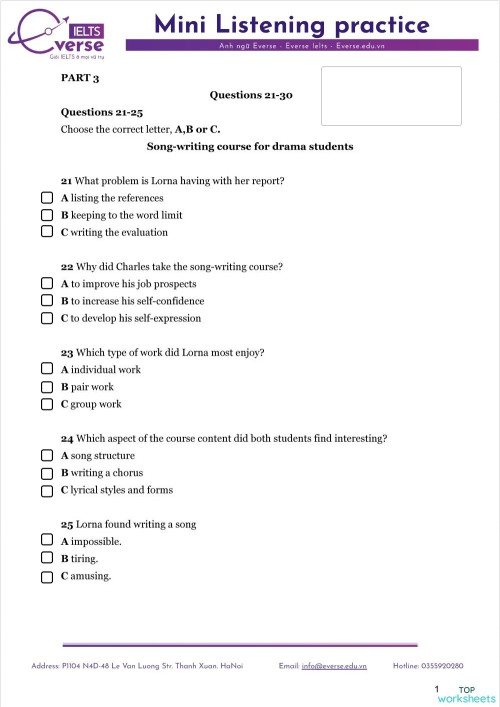 Mini listening practice. Interactive worksheet | TopWorksheets