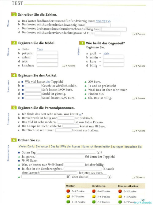 A1.1 - L4 TEST. Interaktives Arbeitsblatt | TopWorksheets