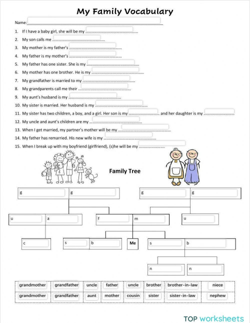 Family vocabulary. Interactive worksheet | TopWorksheets