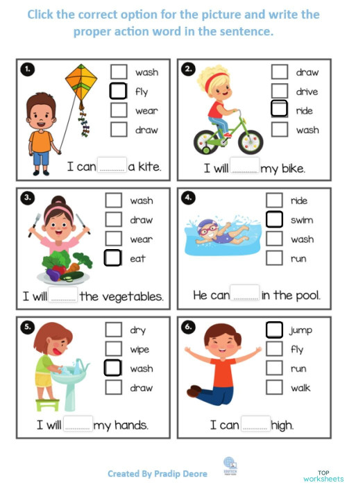 Click and Write the correct action word.. Interactive worksheet ...