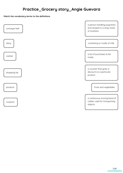Practice_Grocery story_Angie Guevara. Interactive worksheet | TopWorksheets