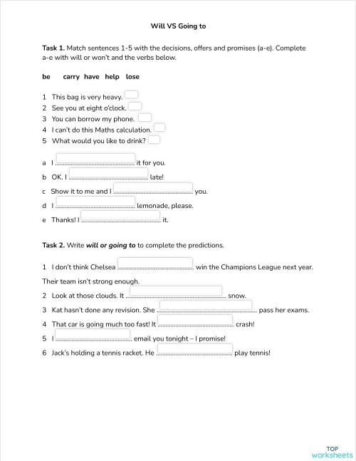 Will VS Going To. Interactive worksheet | TopWorksheets