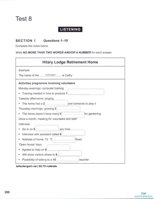 Practice Test 8 Listening. Interactive worksheet | TopWorksheets