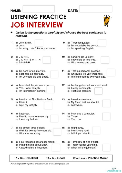 Listening Practice. Interactive worksheet | TopWorksheets