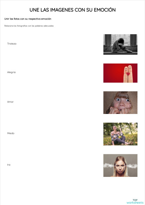 UNE LAS IMAGENES CON SU EMOCIÓN. Ficha interactiva | TopWorksheets