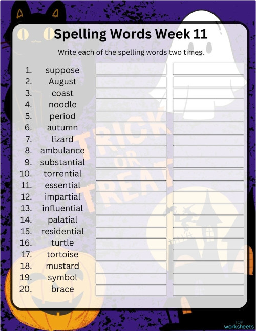 Spelling Words 11.1. Interactive worksheet | TopWorksheets