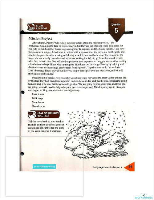 Lesson 5: Story Reading Pg 59. Interactive worksheet | TopWorksheets