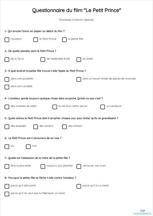 Questionnaire du film. Fiche interactive | TopWorksheets