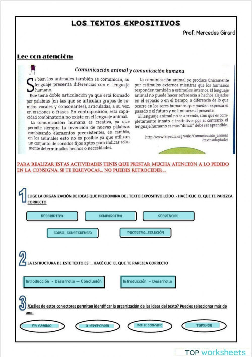 Textos expositivos. Ficha interactiva | TopWorksheets
