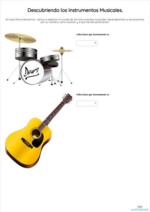 Descubriendo los Instrumentos Musicales.. Ficha interactiva | TopWorksheets