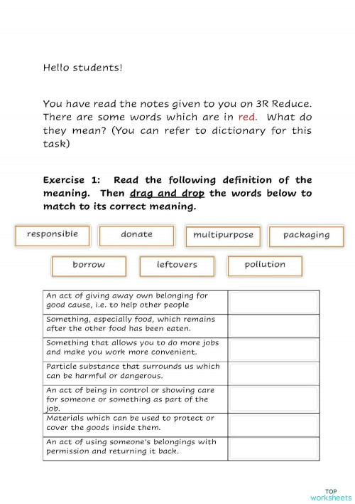 Eng Y5W2T1 - 3R Reduce. Interactive worksheet | TopWorksheets