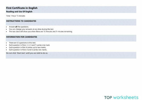 FCE Test 1 Reading and use of English. Interactive worksheet ...