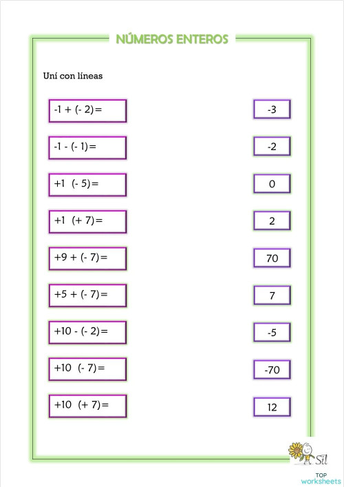 NÚMEROS ENTEROS - LEY DE SIGNOS. Ficha interactiva | TopWorksheets
