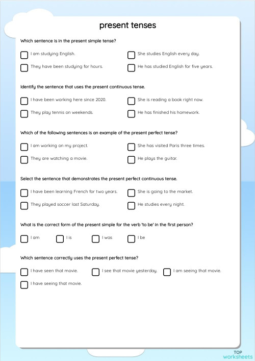 present tenses. Interactive worksheet | TopWorksheets