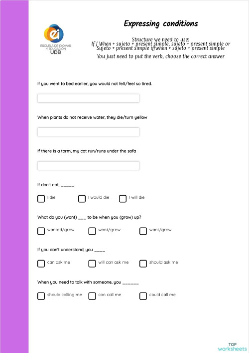 Expressing conditions. Interactive worksheet | TopWorksheets