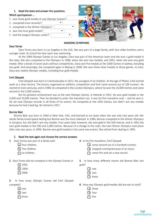Gateway A1+ Unit 7 Extra Reading - Olympics. Interactive worksheet ...