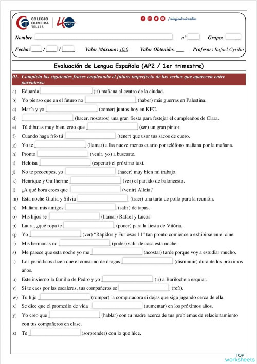 El Verbo: Para Aprender. Ficha interactiva | TopWorksheets