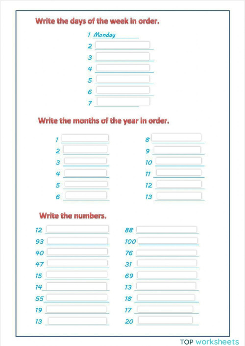 Days-months-numbers. Interactive worksheet | TopWorksheets