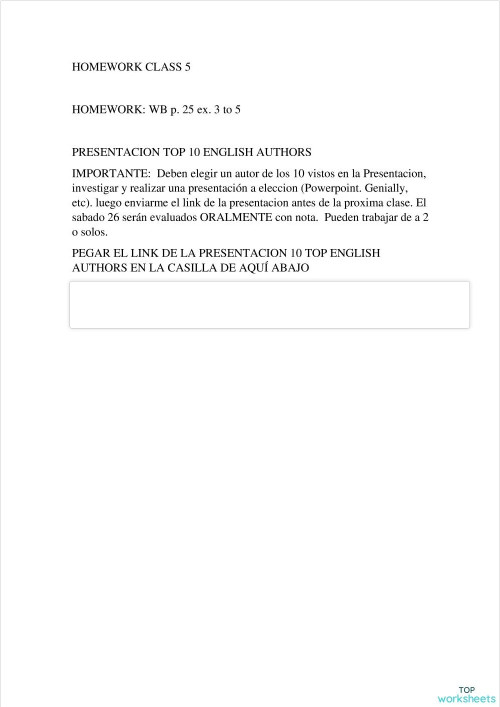 HOMEWORK CLASS 5. Interactive worksheet | TopWorksheets