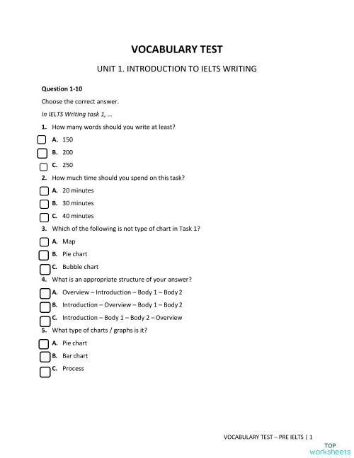 Vocab Test: Writing Introduction. Interactive worksheet | TopWorksheets