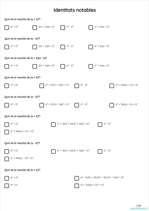 Identitats notables. Fitxa interactiva | TopWorksheets