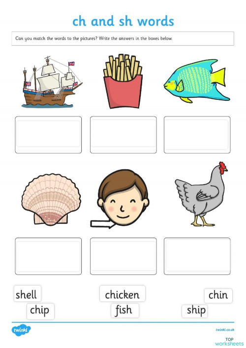 ใบงาน Drag & drop "ch and sh" words. Interactive worksheet | TopWorksheets