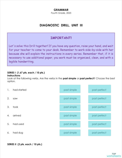 Grammar Diagnostic Drill-Fourth grade-Unit III. Interactive worksheet ...