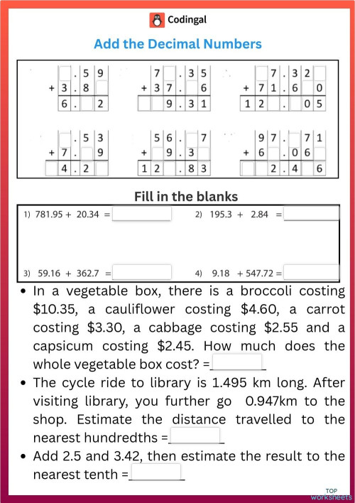 M_G05M08L17_WA02_Adding_Decimals_4. Interactive worksheet | TopWorksheets