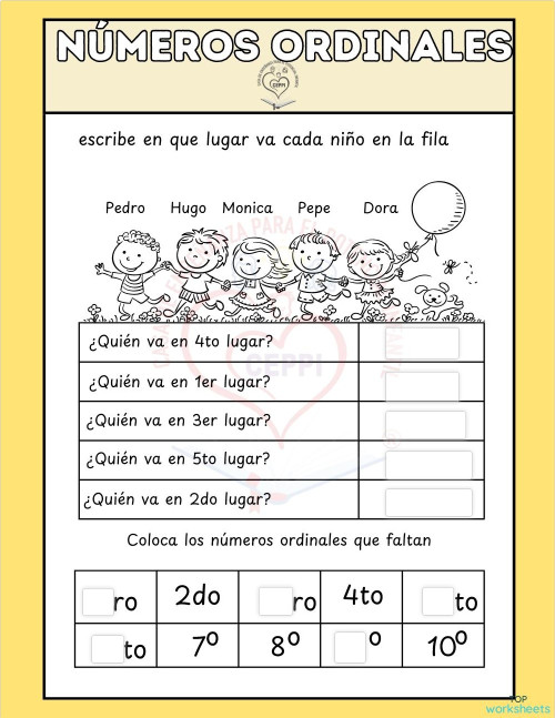 Los ordinales hasta el 29º. Ficha interactiva | TopWorksheets