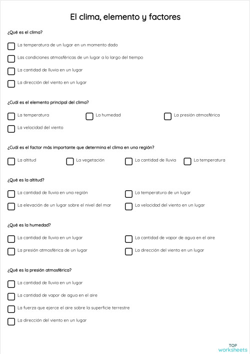 El clima, elemento y factores. Ficha interactiva | TopWorksheets