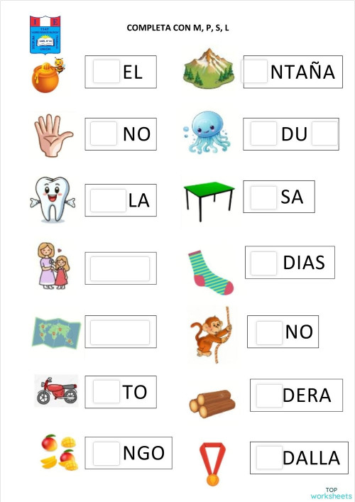 Uso de la letra M P S L. Ficha interactiva | TopWorksheets