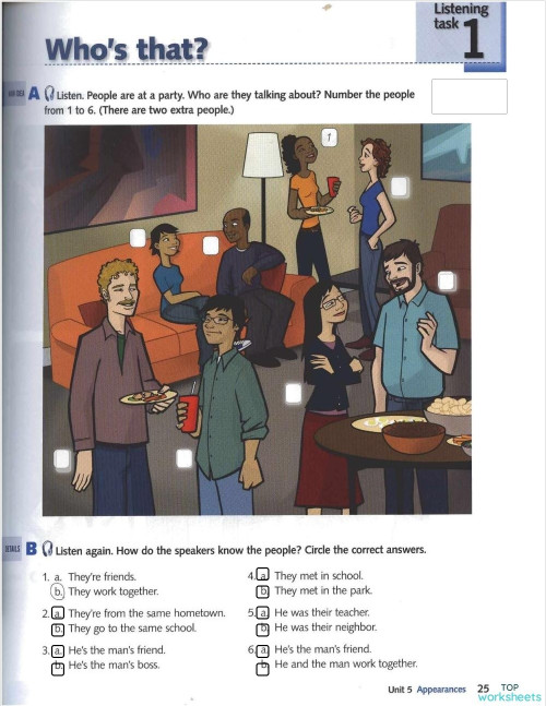 LISTENING PRACTICE: WHO'S THAT. Interactive worksheet | TopWorksheets