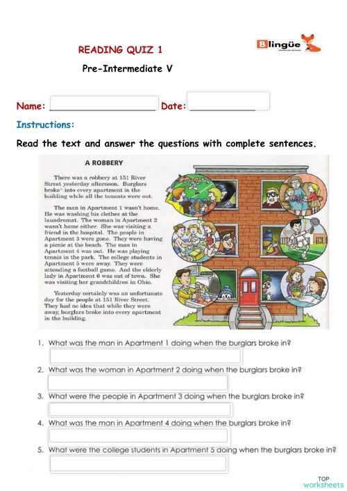 Pre-Intermediate V ( Reading Quiz 1). Interactive worksheet | TopWorksheets