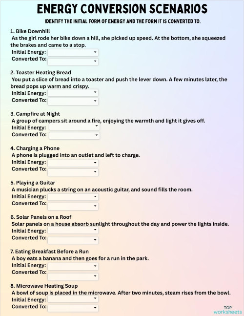 Energy Conversions. Interactive worksheet | TopWorksheets