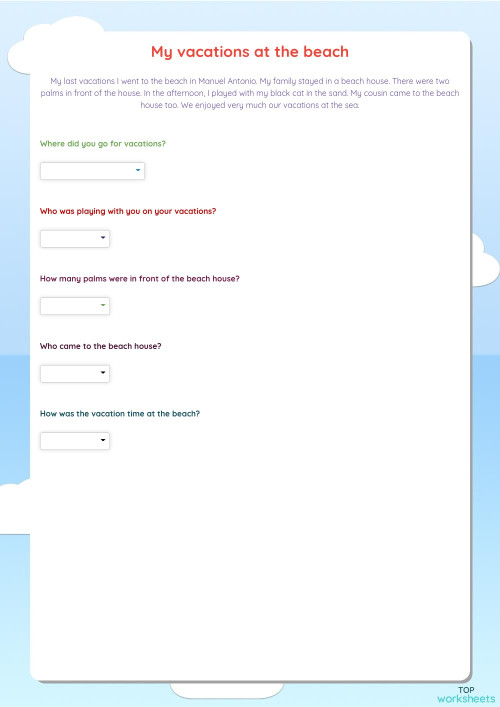 My vacations at the beach. Interactive worksheet | TopWorksheets