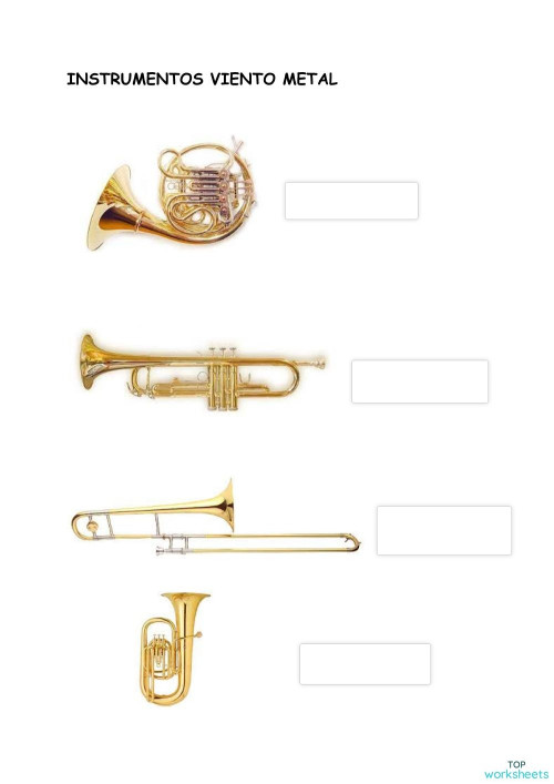 Instrumentos de Viento Metal. Ficha interactiva | TopWorksheets